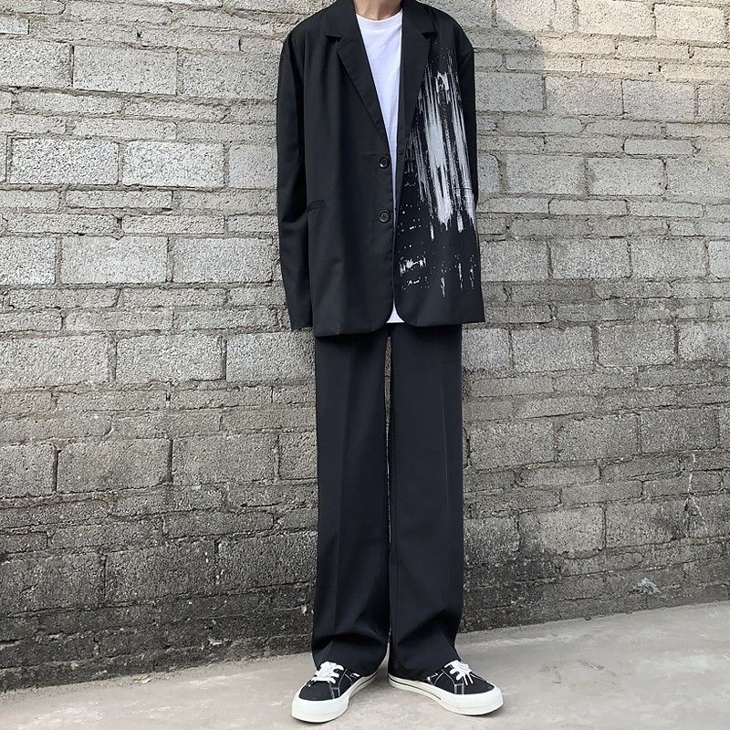 Sagging wide leg pants men's Korean Black Loose hi... – Grandado