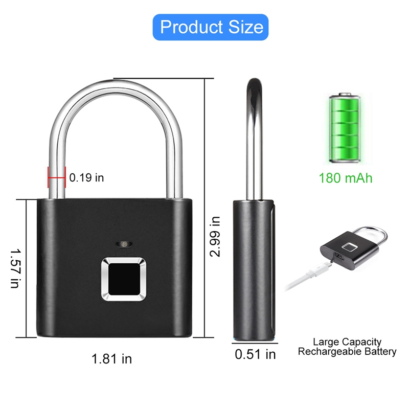 Smart Padlock Keyless Fingerprint Lock Padlock Ele... – Grandado