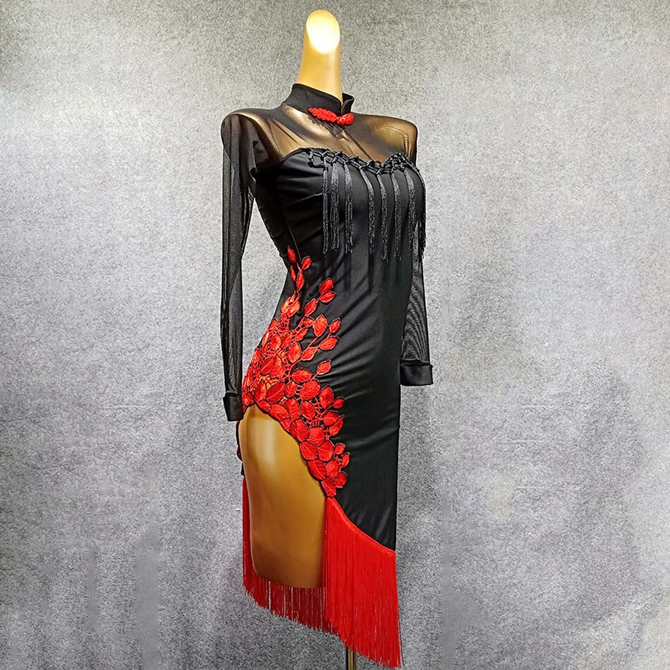 Long Sleeve Bare Back Flower And Tassel Latin Danc... – Grandado