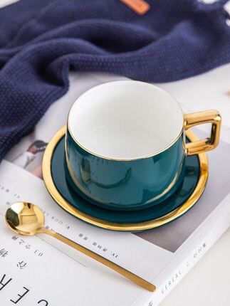 Macaron color ceramic coffee cup saucer set Europe... – Grandado