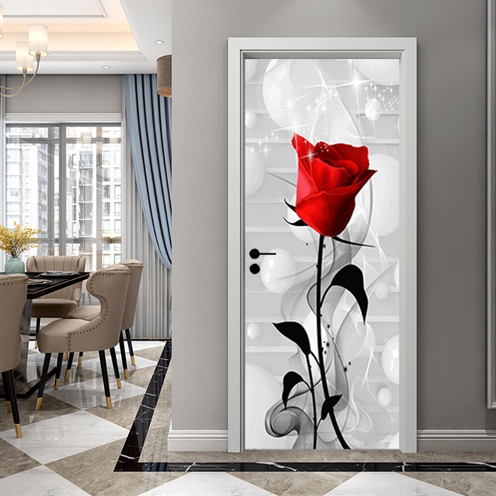 Deur Sticker Red Rose Home Decoratie Deur Shop Win... – Vicedeal