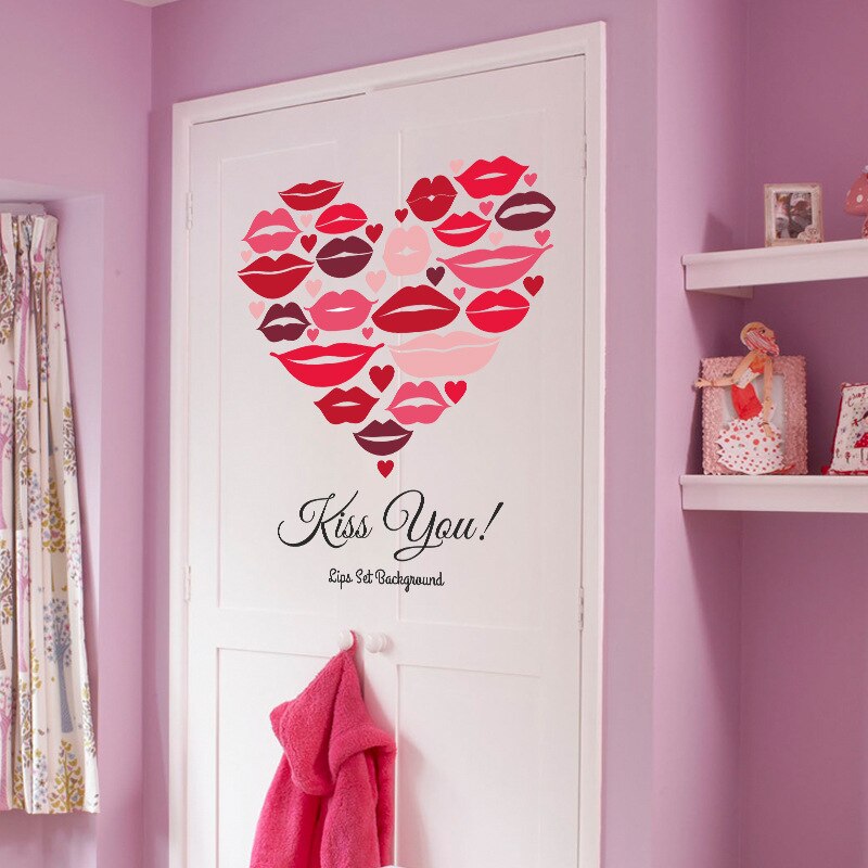 Romantic red lips combination Wall Sticker Wedding... – Grandado