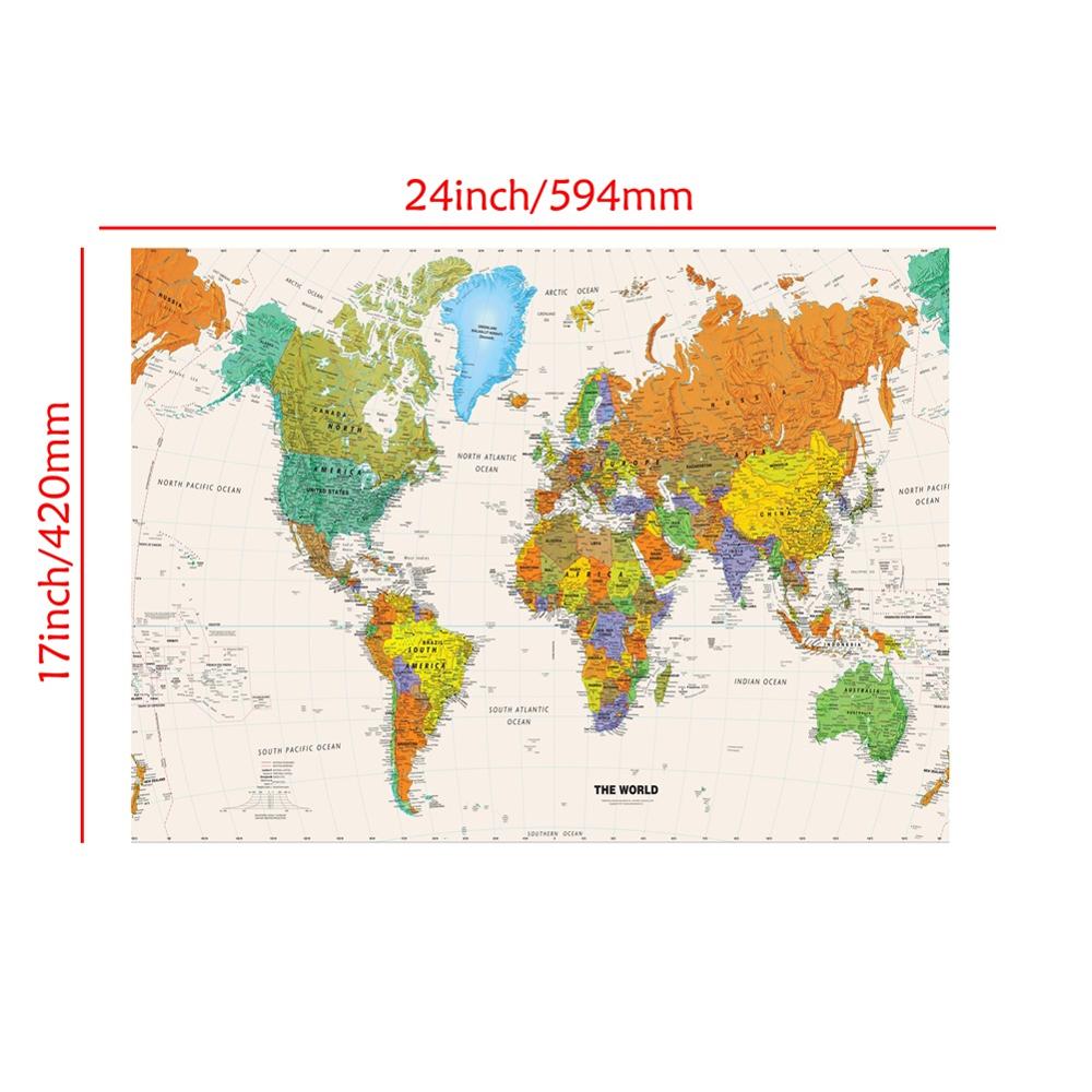 A2 Size The World Physical Map HD Printed Fine Can... – Grandado