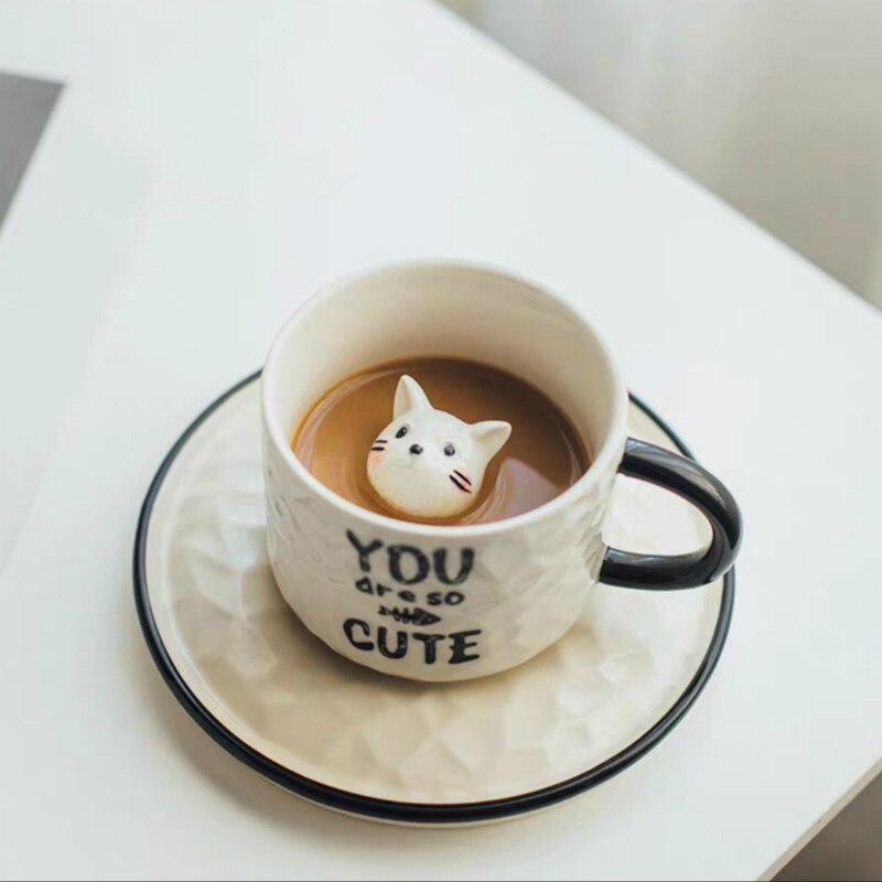 Cute Cat cup and saucer for Coffee Breakfast cup C... – Grandado