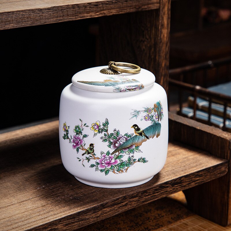 Classical Landscape Flower and Bird Storage Jar Ce... – Grandado