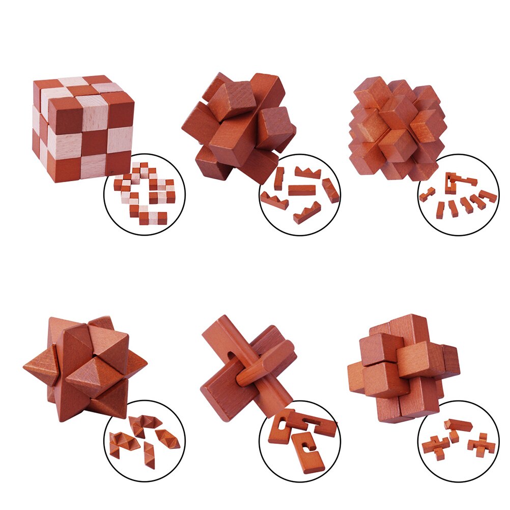 6 Pieces / Set Of Wooden Hole Lock Game Toy IQ Bra... – Grandado