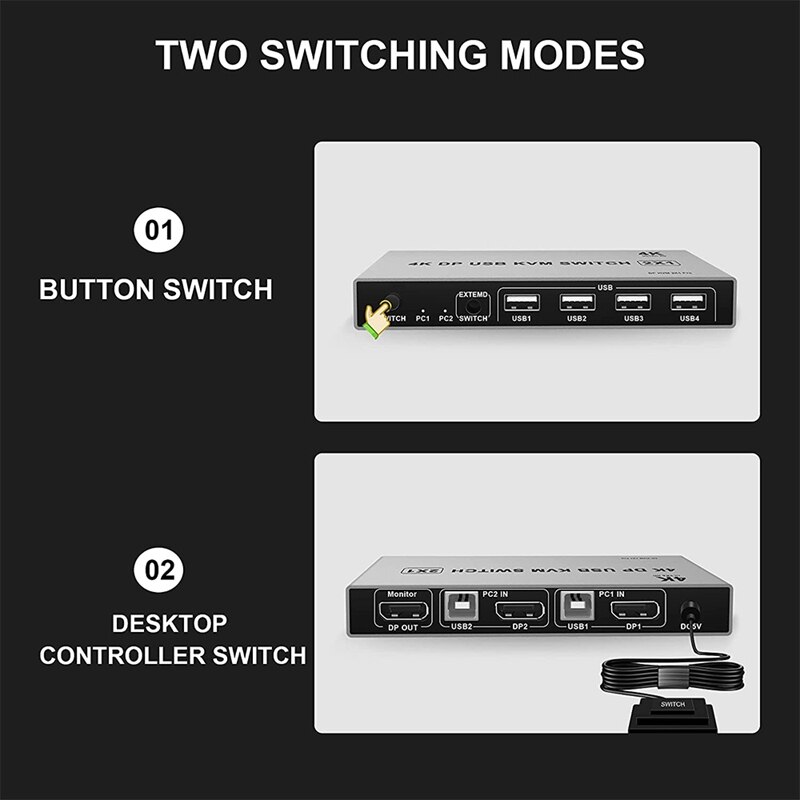 Kvm Switch 2 Port 4k 60hz Ultra Hd Usb And Dp Swi Grandado