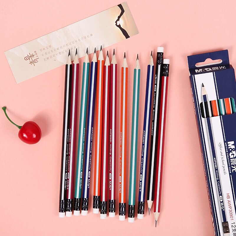 M&G 12/24/48/120pcs Triangular HB Wood Pencil ... – Grandado
