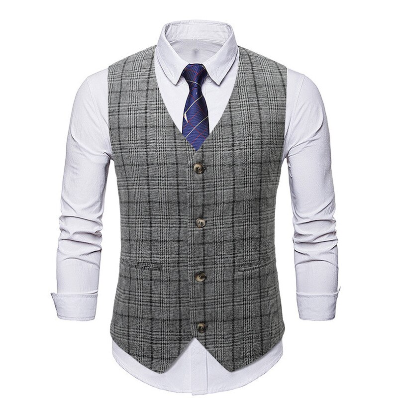 Plaid Herringbone Tweed Vest Men 2022 Brand Busine... – Grandado