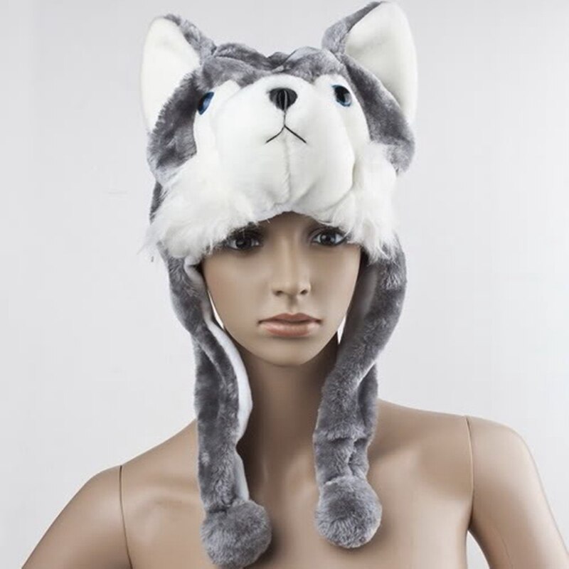 Cartoon Animal Husky Wolf Fluffy Plush Hat Cap Sca... – Grandado
