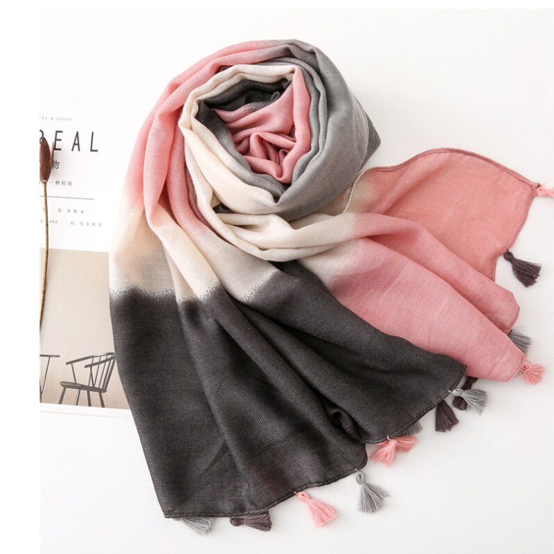 Woman Cotton Long Scarves Spring Viscose Tassels S... – Grandado