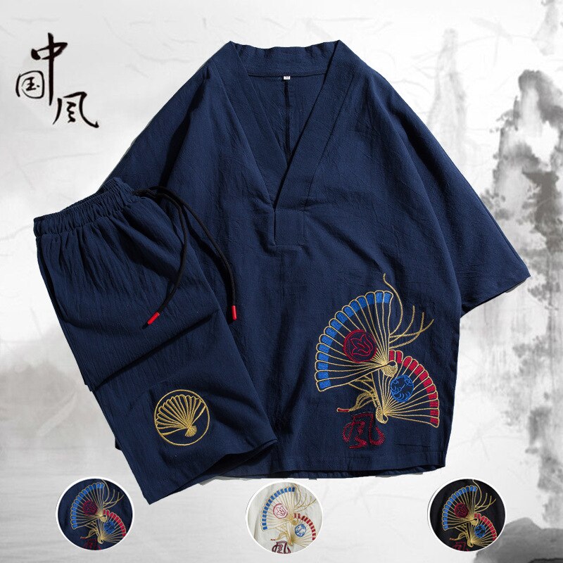 Chinese Traditional Outfit for Men Print Fan Tops ... – Grandado