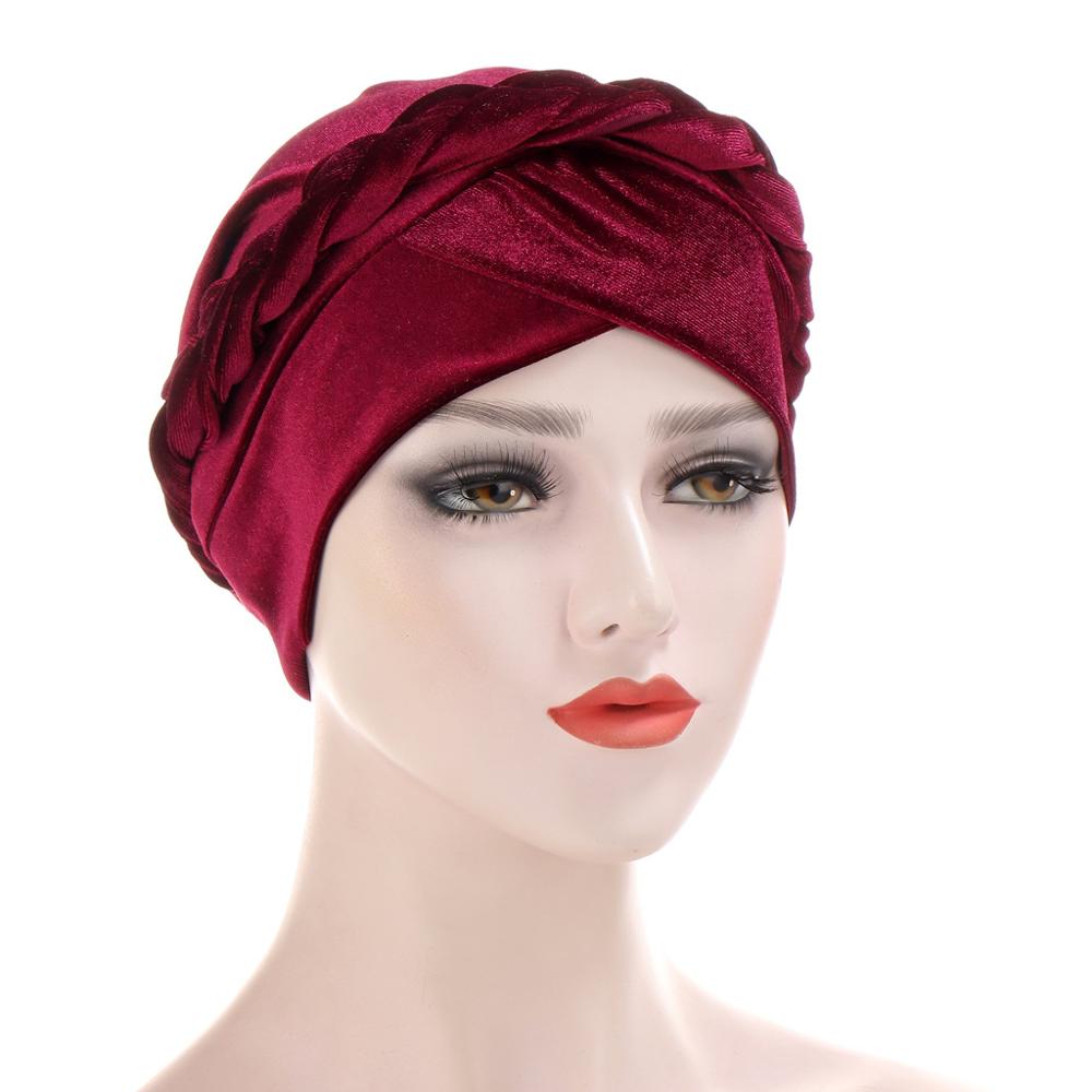 velvet women turban caps cross braid muslim head s... – Vicedeal