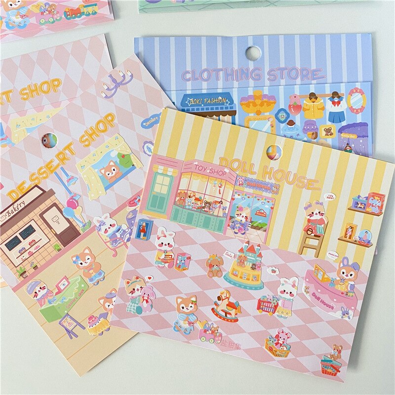 Korea Mooie Cartoon Dier Winkel Scène Stickers Diy... – Vicedeal