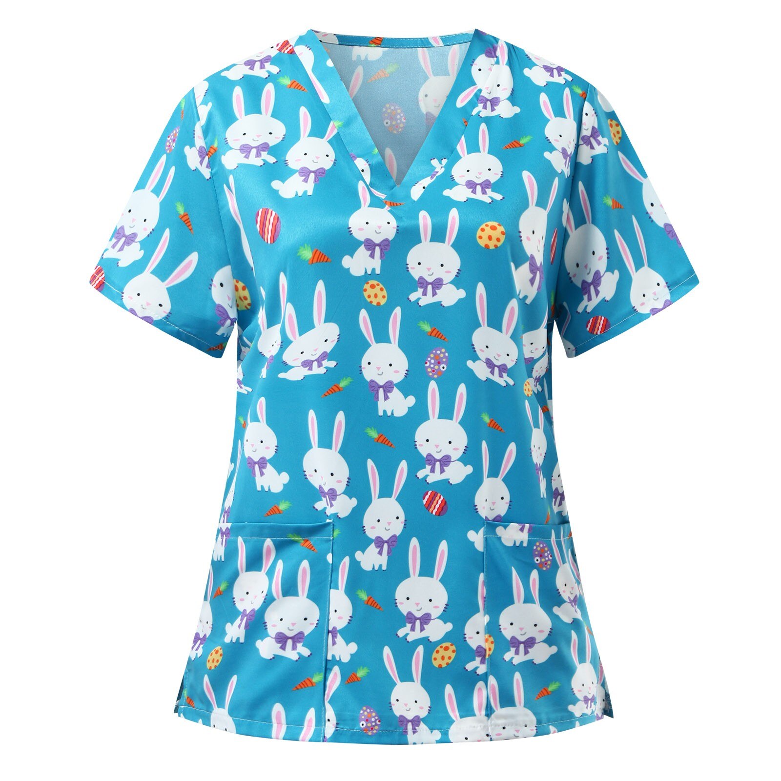 Easter Bunny Scrub Tops Women Short Sleeve V-neck ... – Grandado