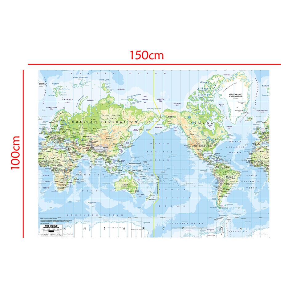 150x100cm The World Terrain Map Non-woven Canvas P... – Vicedeal