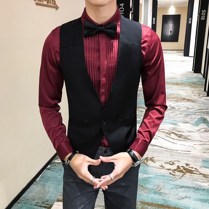 One button suit vest Men slim casual Bartender ves... – Grandado