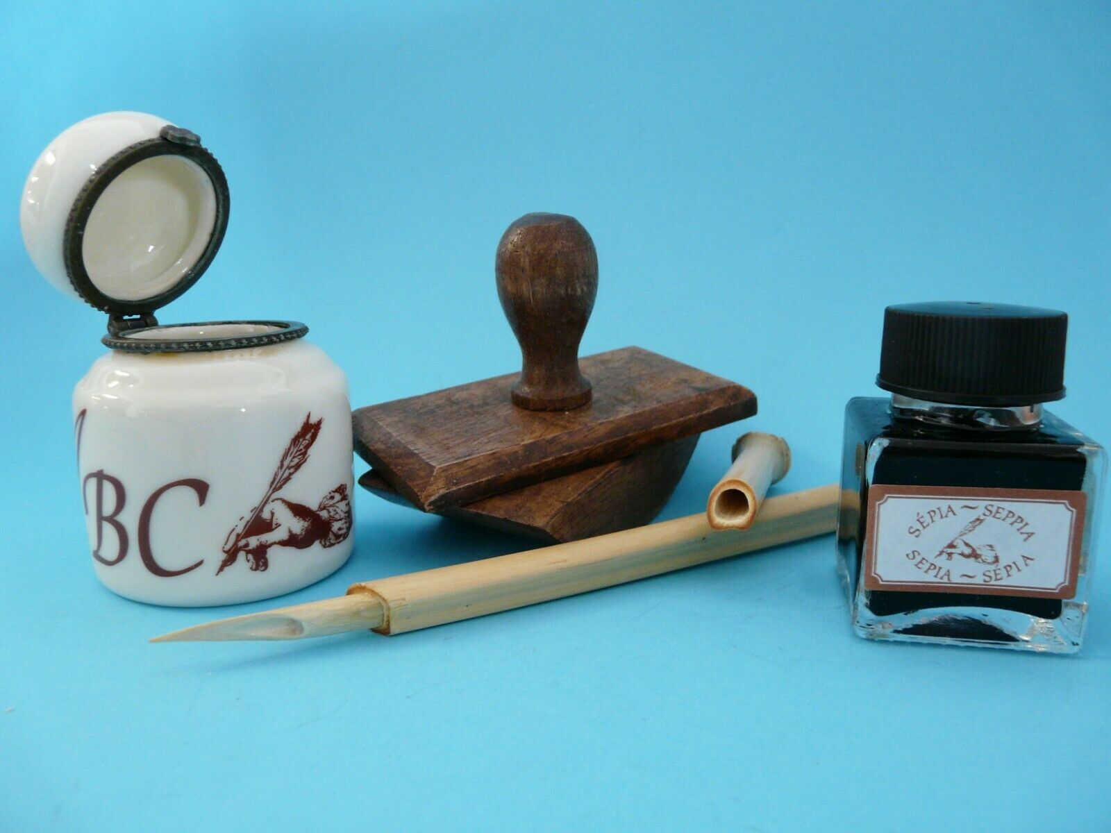 SET DE ESCRITURA ANTIGUA- PLUMA TINTA CHINA Y TINT... – Grandado