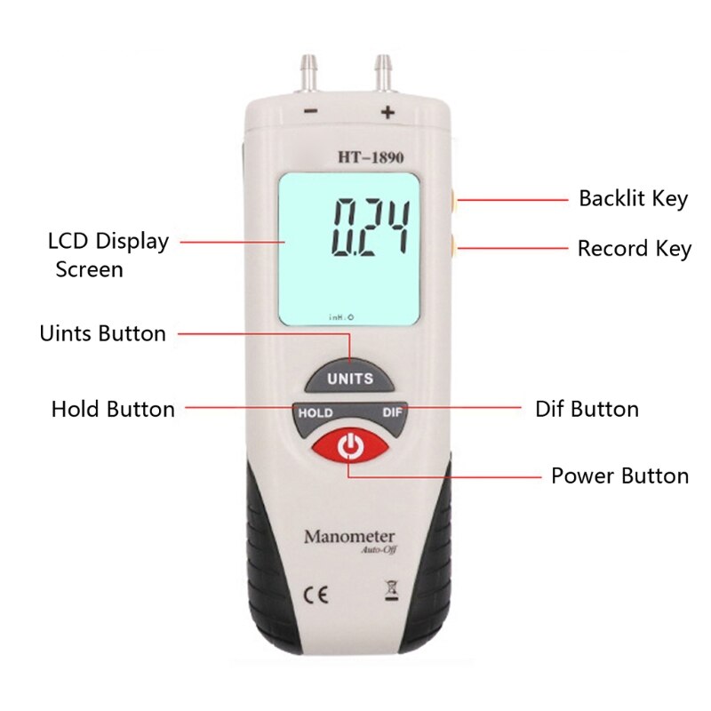 HT-1890 Digital Manometer, Dual Port Air Pressure ... – Vicedeal