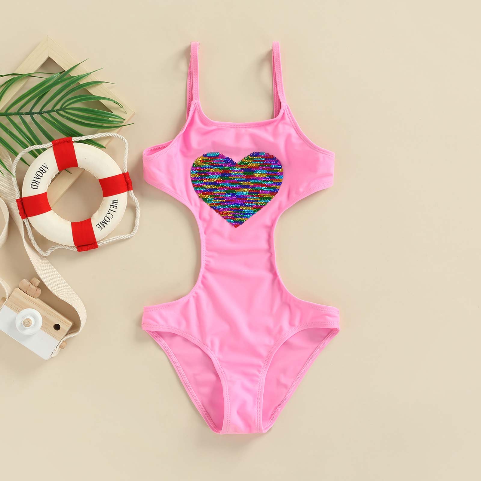 Kids Girls Swimsuit Sequin Love Pattern Sleeveless... – Grandado