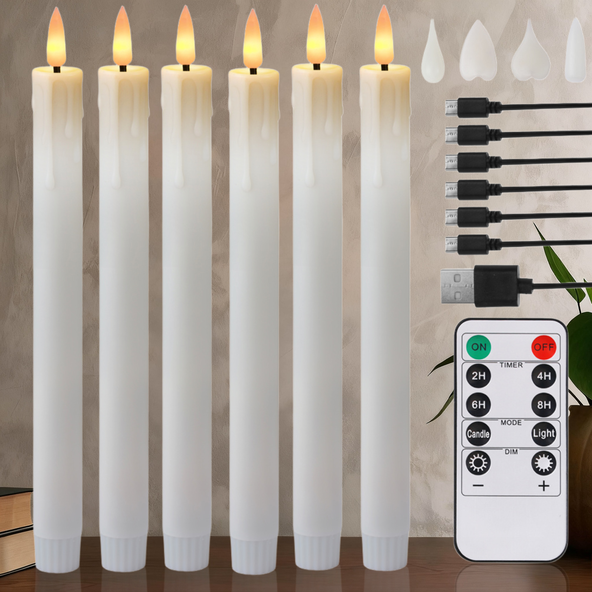 Rechargeable Flameless LED Taper Candles with Time... – Grandado