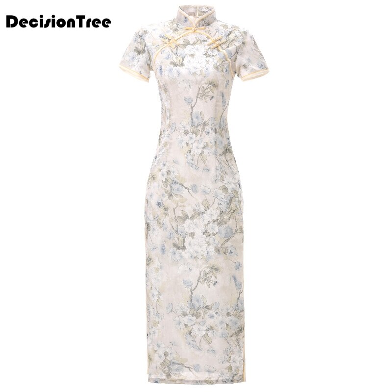 satin qipao lady traditional chinese style cheongs... – Grandado