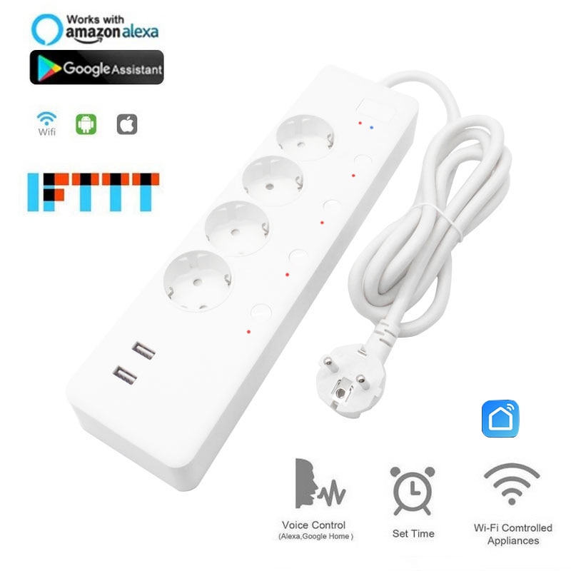 Wifi Smart Power Strip Eu Outlets Plug 4 Manier St... – Grandado