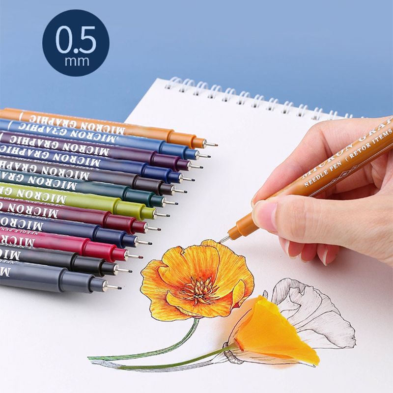 12 Kleuren Haak Liner Naald Schets Marker 0.5Mm In... – Grandado