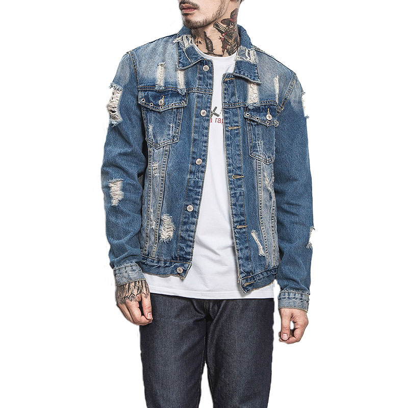 Hole Denim Jacket Men Cotton Hip Hop Vintage Wash ... – Grandado