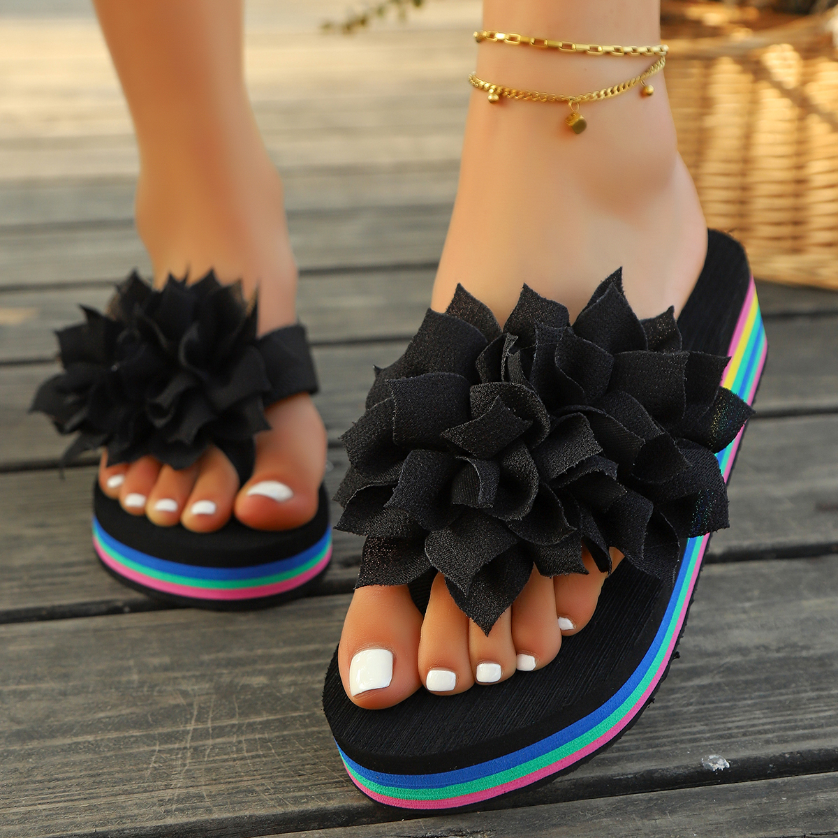 Grote bloem decor wedge slippers dames 2025, zomer... – Vicedeal