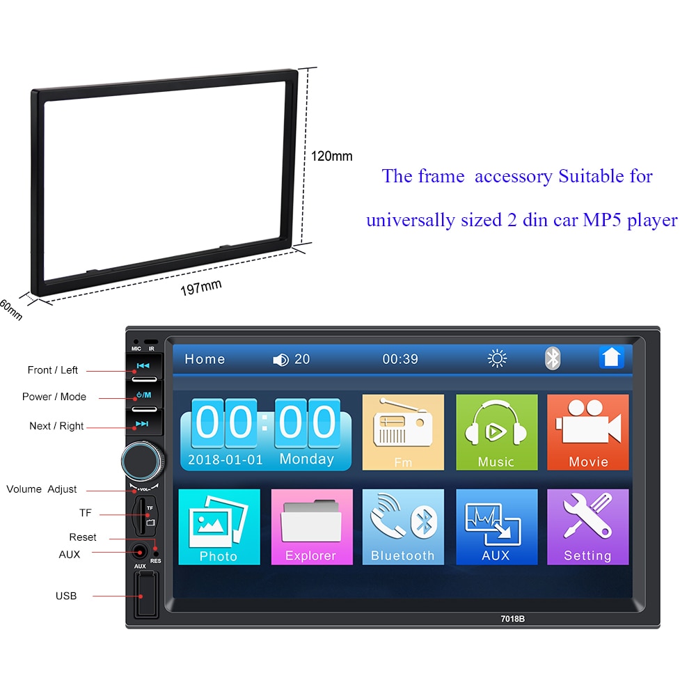 Plastic frame for Universal 2 Din HD 7 " Touch Scr... – Grandado