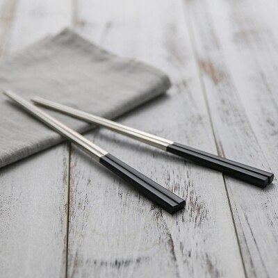 5 Pair 304 Stainless Steel Square chopsticks Black... – Grandado