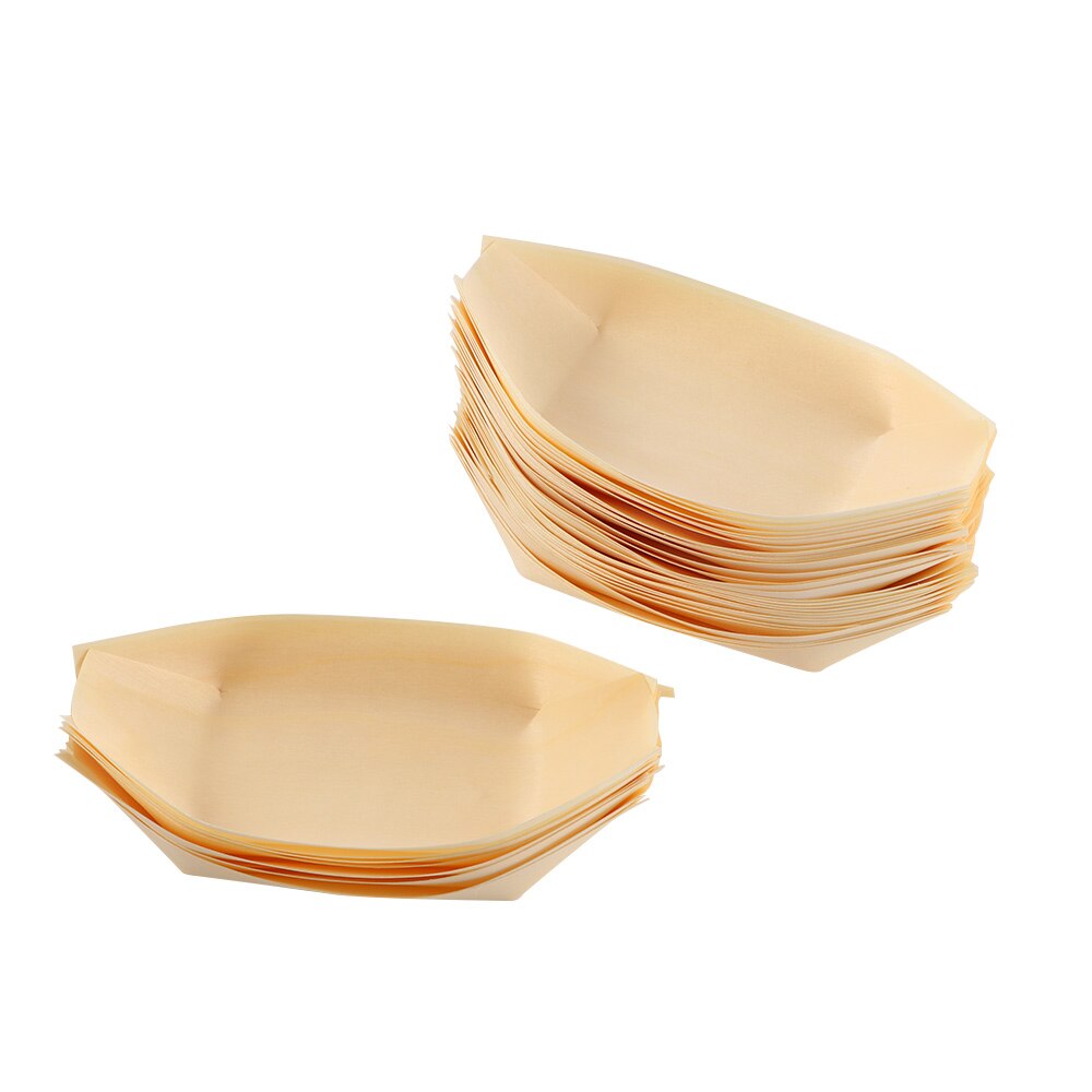 50 Pcs Pine Wood Serving Boat Disposable Food Tray... – Grandado