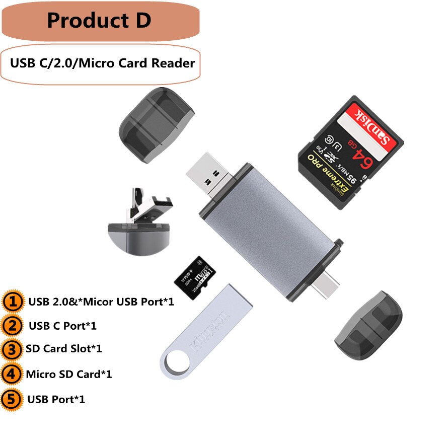 Alle In 1 Type C Kaartlezer Voor Sd Tf Microsd Car... – Vicedeal