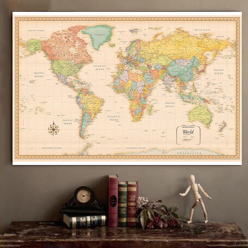 Mapa del mundo Vintage de 100x70cm, lienzo no teji... – Grandado
