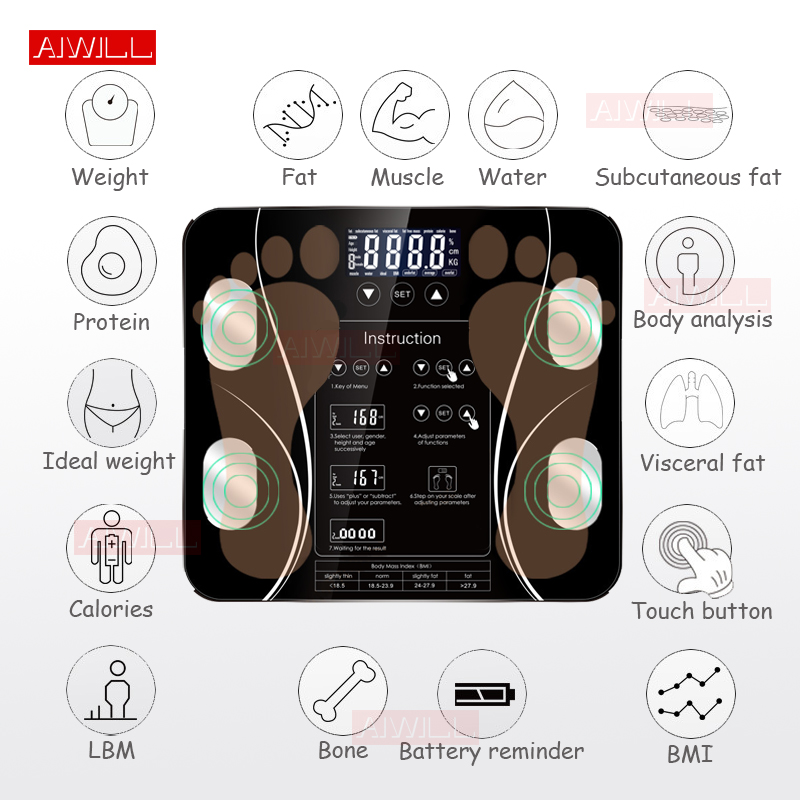 AIWILL Bathroom Scales LED Screen Body Grease Elec... – Grandado