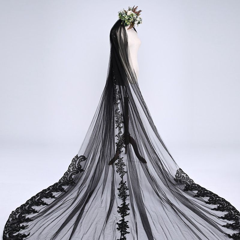 3 Meter Cathedral Wedding Veils Long Lace Edge Bla... – Grandado