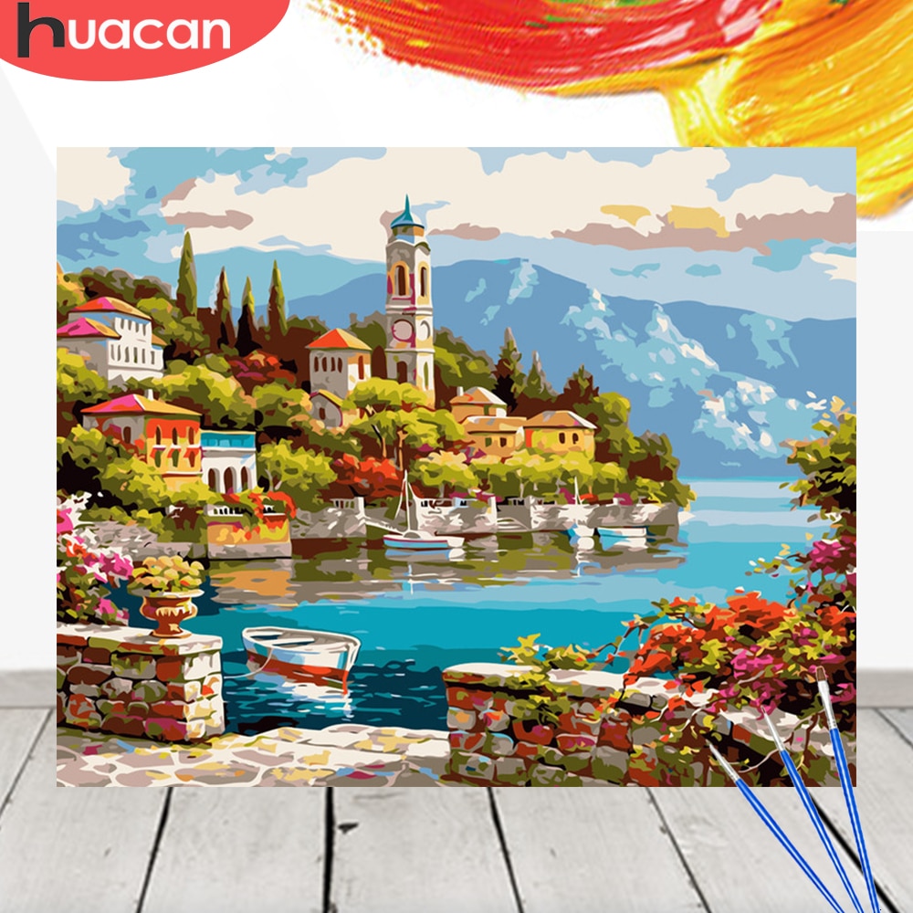 HUACAN Coloring By Numbers Scenery Acrylic Drawing... – Grandado