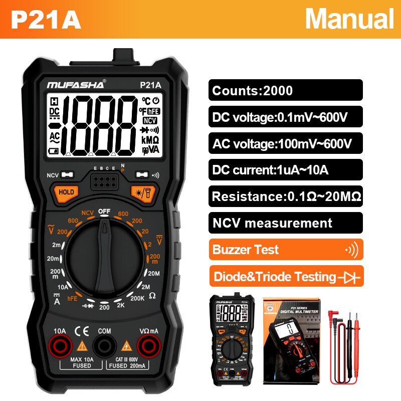 Mufasha true rms multimeter 6000 tæller ac/dc lomm... – Grandado