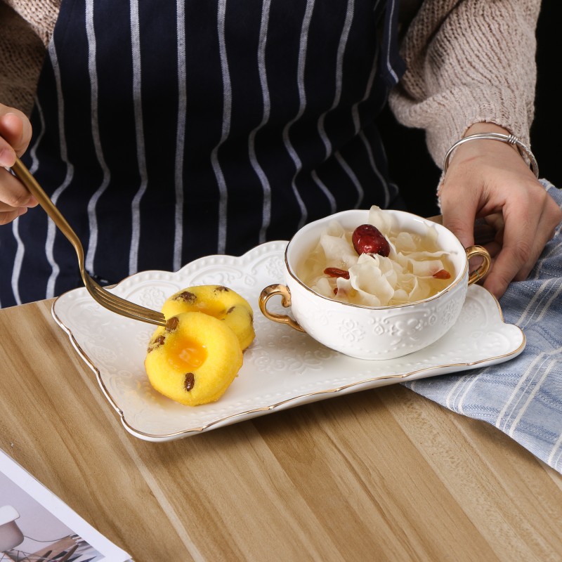 Gyllene prägling vit keramisk dubbla handtag fruko... – Grandado