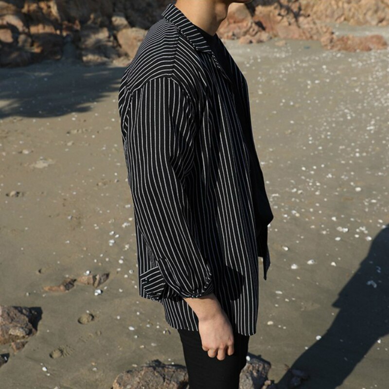 Paidat miesten raidallinen käännettävä kaulus pitk... – Grandado