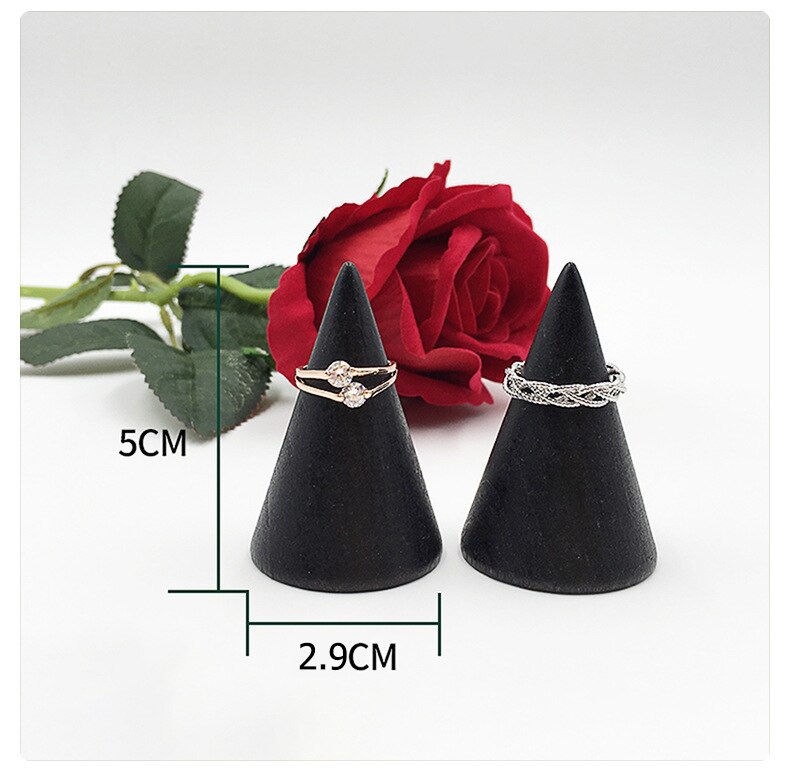 Vintage Black Wooden Ring Holder Display Cone Rack... – Grandado