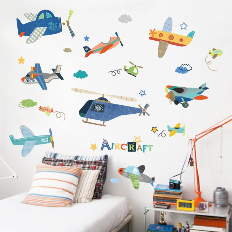 Cartoon Airplane Wall Sticker For Kids Rooms Child... – Grandado