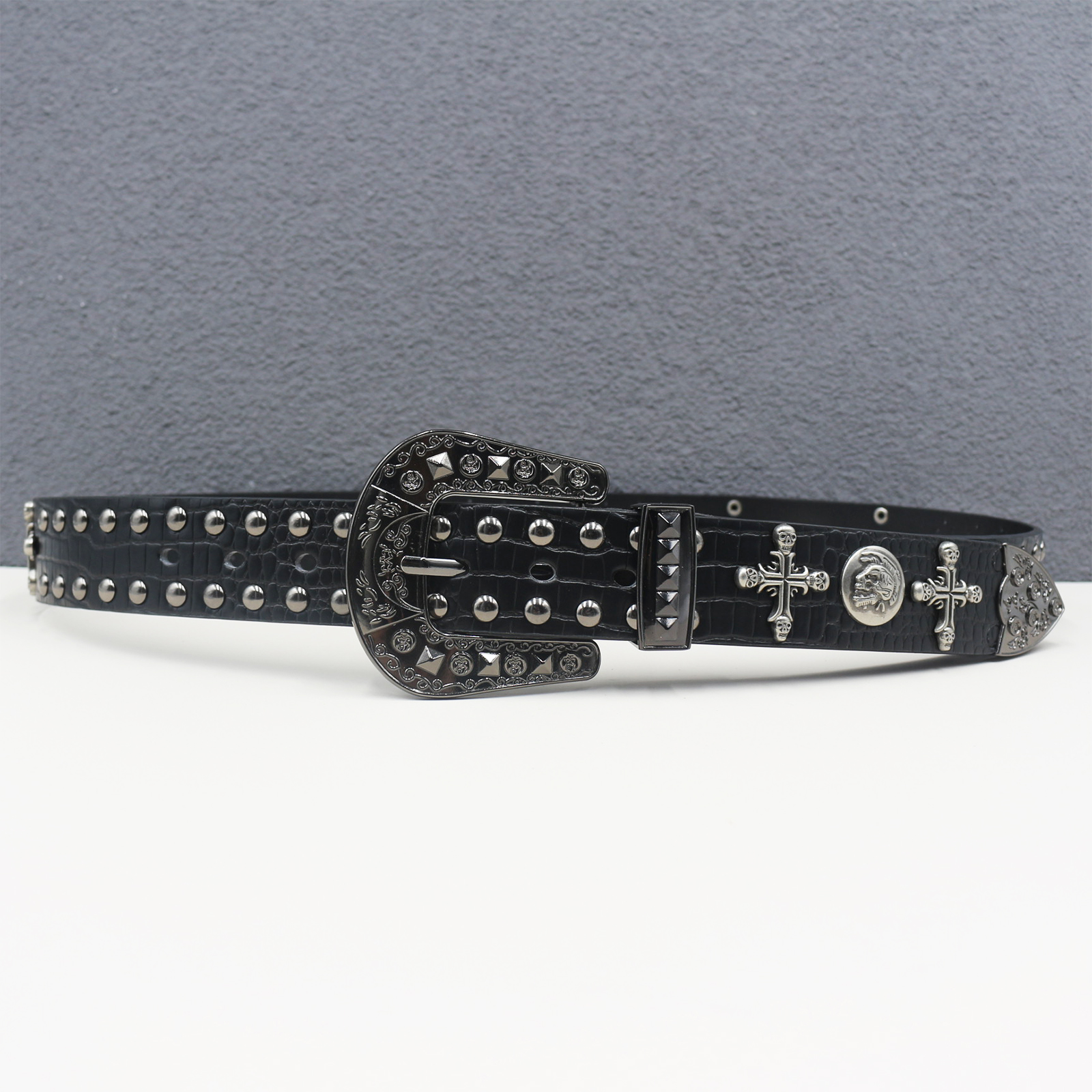 Luxury Rivet Cross skull Belt Metal Pyramid Straps... – Vicedeal