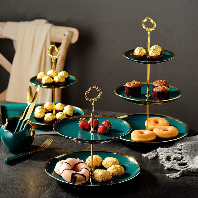 Three Layer Dinner Plates Snacks Fruit Plate Emera... – Grandado