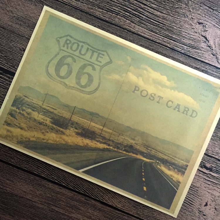 Free ship Vintage Car Route 66 Retro Kraft Paper P... – Grandado