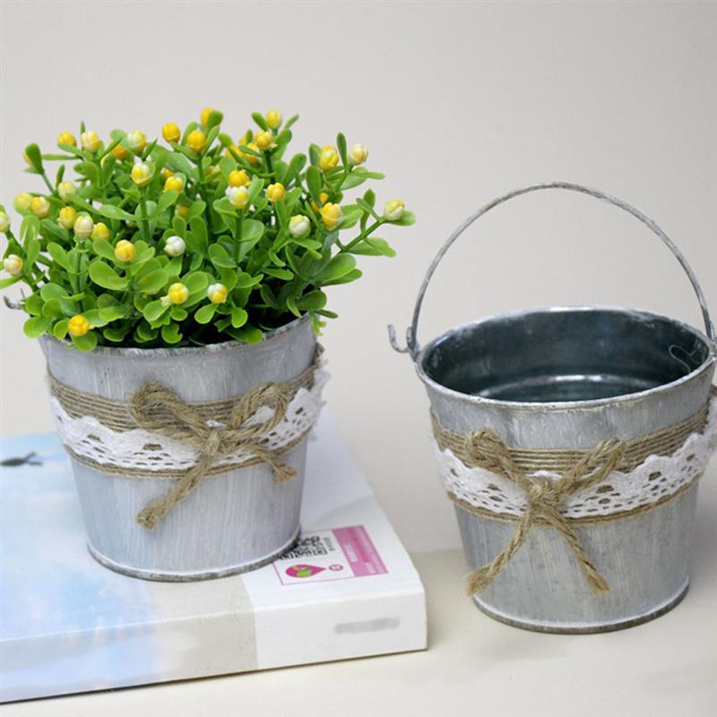 2Pcs Flower Bucket Pretty Home Decoration Retro Ir... – Grandado