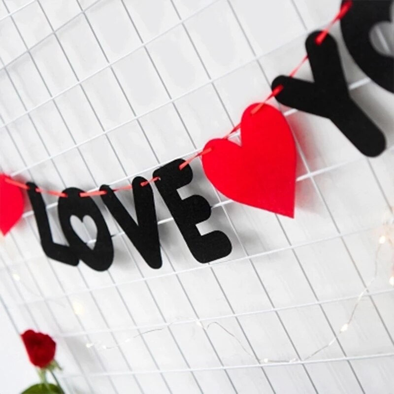 1Set Rood Hart Letters Non-woven I Love U Banner B... – Vicedeal
