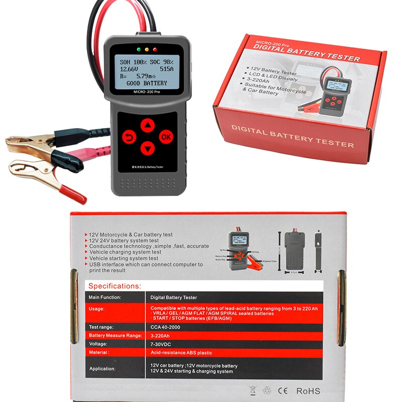 Micro200 Pro Digital Car Battery Tester 12v 24v 40... – Vicedeal
