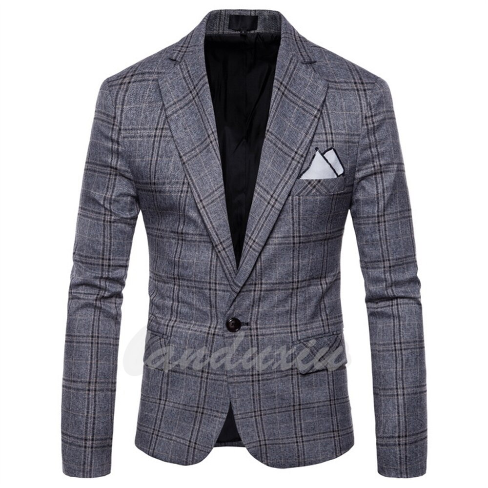 Grijs Plaid Blazer Britse Stijl Heren Pak Bruiloft... – Grandado